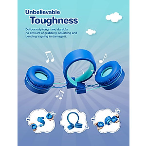 iClever Kids Bluetooth Headphones, BTH02 Kids Headphones with MIC, 22H Playtime, Bluetooth 5.0 & Stereo Sound, Foldable, Adjustable Headband, Childrens Headphones for iPad Tablet School (Blue)
