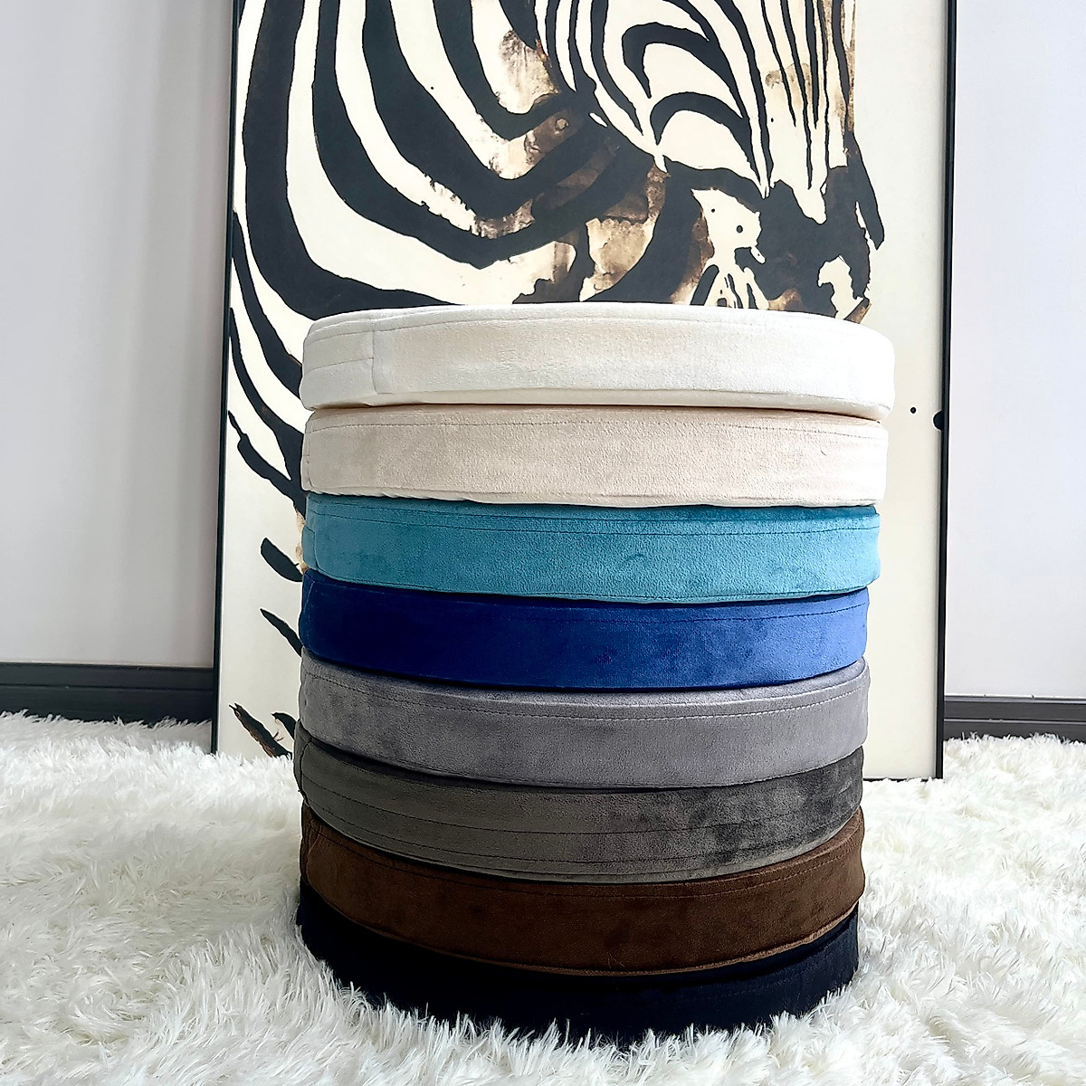 Frabury 2 Pack Round Plush Velvet Seat Cushions Office Kitchen Dining Chair Cushions Pads 14x2 Inch (Light Gray)