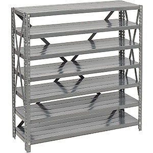 Global Industrial 7 Shelf Steel Shelving with (36) 4" H Plastic Shelf Bins, Blue, 36x12x39