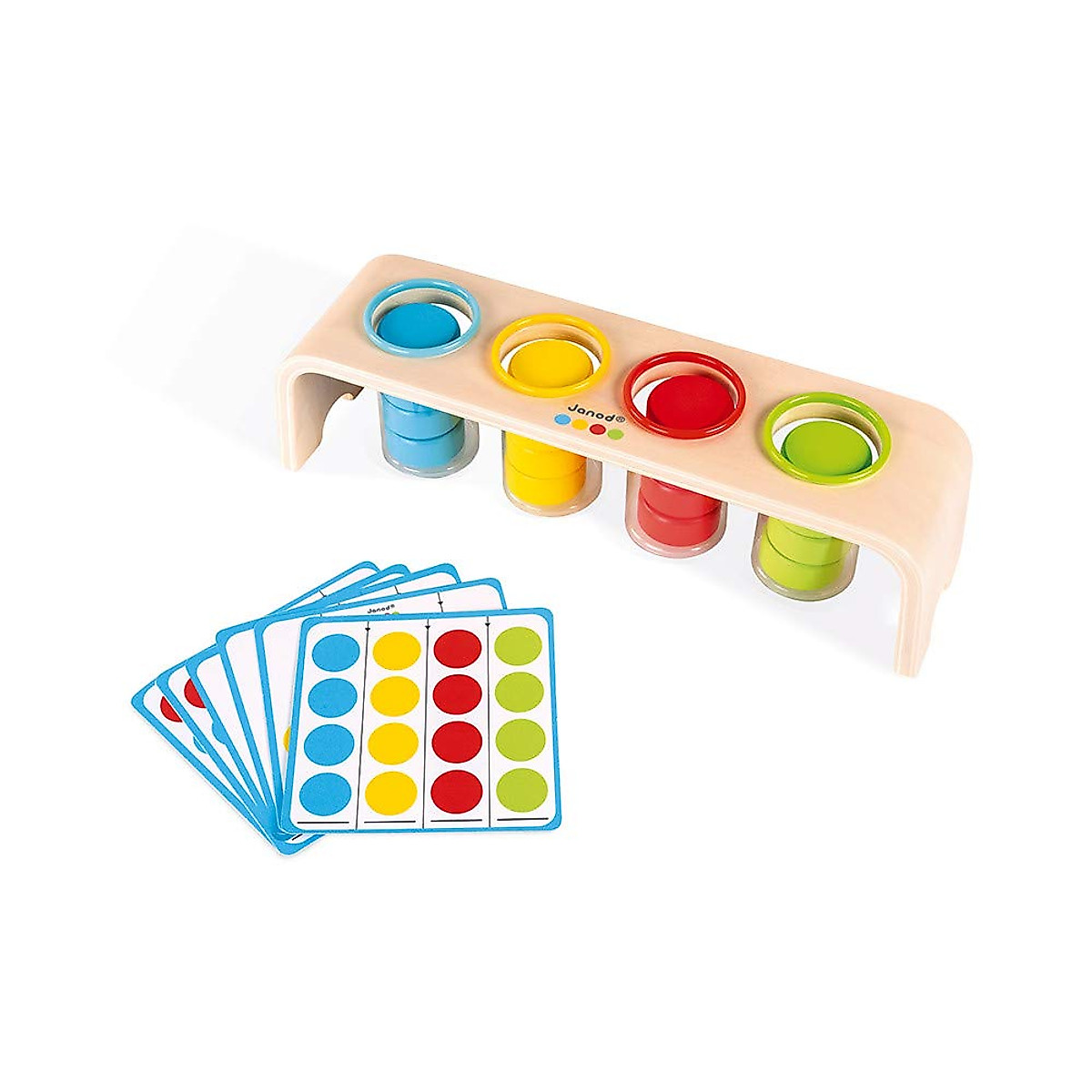 Janod Essentials Color Sorting Game – Wooden Puzzle with 12 Different Pattern Cards – Ages 2+ Years - J05066