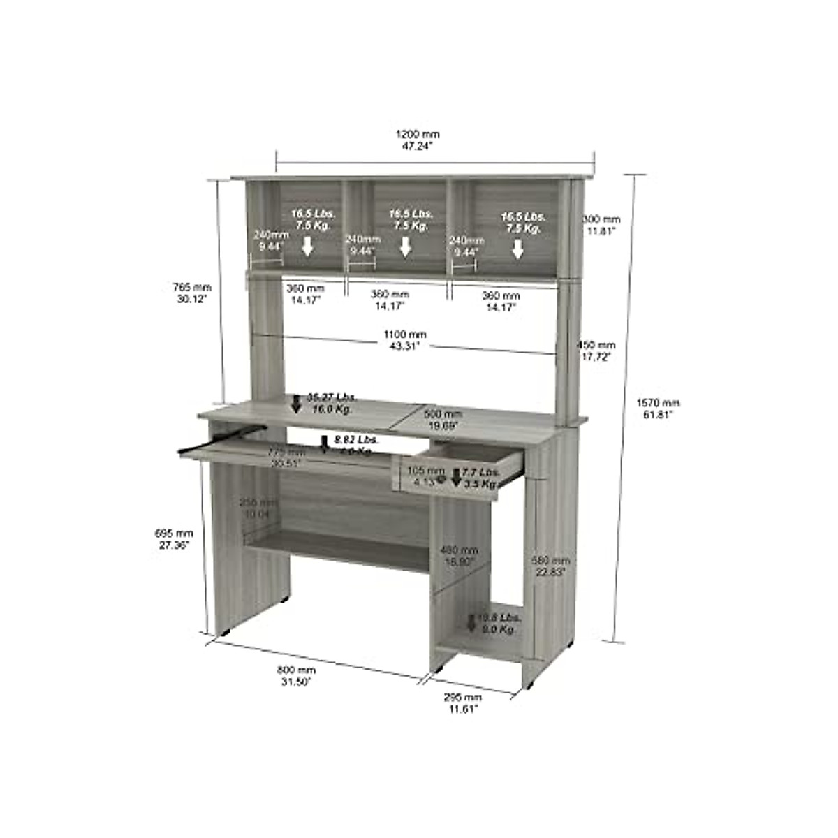 Inval Computer Desk, Smoke Oak