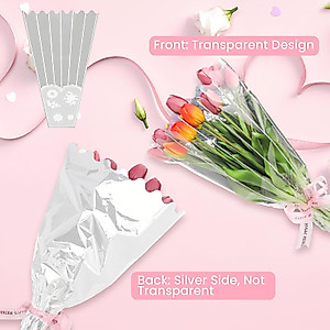 NUOMI 100 Pcs Flower Bouquet Bag Plastic Wrapping Bags with Lace Decor Disposable Cellophane Floral Bouquet Sleeve for Wedding, Mother's Day, Birthday, Holiday, Valentine, 19 Inch