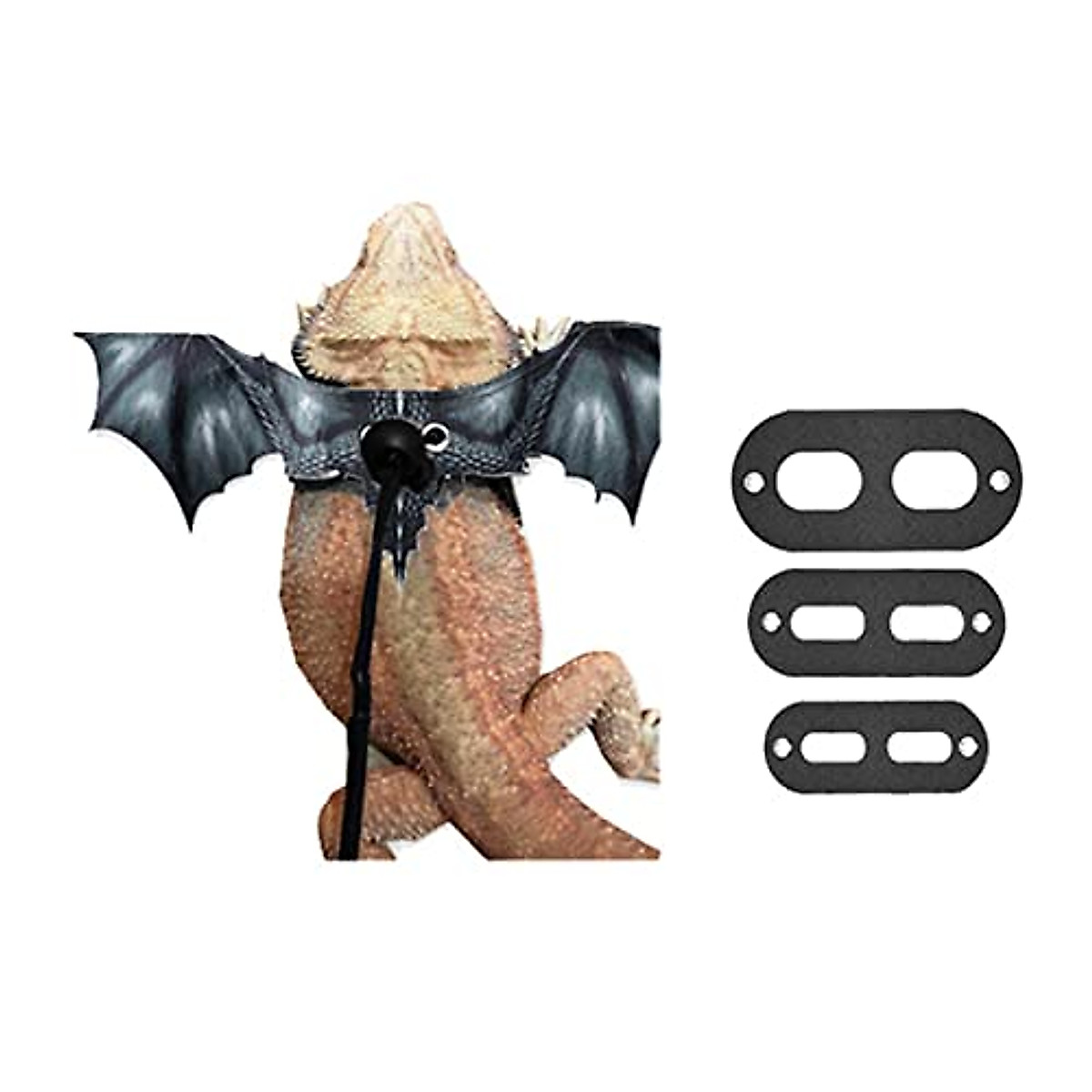 Adjustable Bearded Dragon Harness and Leash,Leather Reptile Leash Outdoor Harness Leash with Bat Wings for Lizard Reptiles Amphibians Small Pet Black Gray B