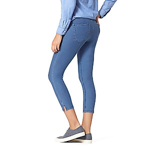 HUE Women's Ankle Slit Essential Denim Capri, Medium Wash, Large