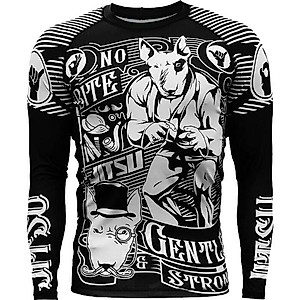 Jitsu Rash Guard for Men Gentle Strong Long Sleeve BJJ Gym Crossfit MMA Training Fitness Compression Base Layer No Gi Black