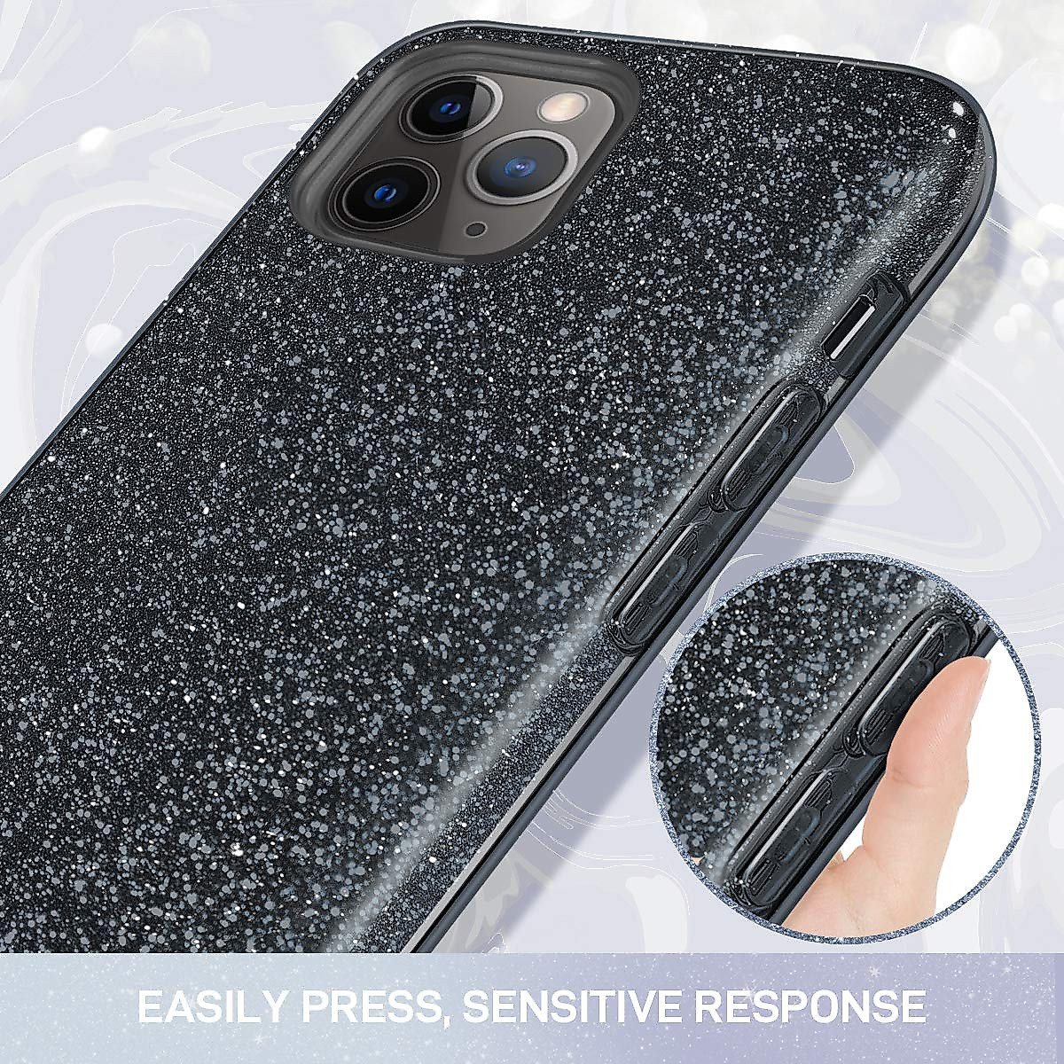 MILPROX Case Compatible for iPhone 11 Pro Max, Bling Sparkly Glitter Luxury Shiny Sparker Shell, Protective 3 Layer Hybrid Anti-Slick Slim Soft Cover for iPhone 11 Pro Max 6.5 inch (2019)-Black