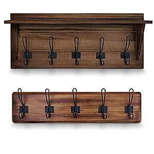 Matching Wall Mounted Coat Hooks Set - Beautiful Entryway Shelf and Coat Rack with Hooks, 24" | Solid Pine Wood | Perfect Touch for Your Bathroom, Kitchen, Mudroom | Rustic Brown