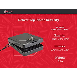 Hornady Alpha Elite Portable Lock Box for Guns and Valuables – Includes 2 Keys and 4 Foot Steel Cable – Thick 16-Gauge Steel, An Ideal Car Lock Box or Truck Safe – Black, 10.25 x 8 x 2.75 Inches