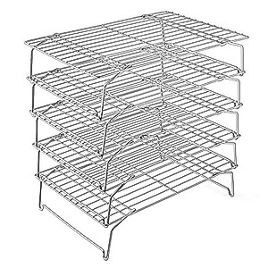 P&P CHEF Cooling Rack, 5-Tier Stainless Steel Stackable Baking Cooking Racks for Cooling Roasting Grilling, Collapsible & Heavy Duty, Oven & Dishwasher Safe - 15’’x10’’