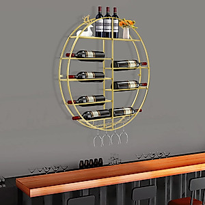 Gdrasuya10 Gold Wall Mounted Wine Racks Modern Metal Hanging Wine Bottle Holder Shelf for 12 Bottles and 4 Glass Cups Round Multipurpose Wine Storage Display Rack for Home Bar Dining Room Kitchen
