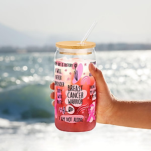 JoycuFF Breast Cancer Gifts for Woman, Cancer Care Gifts for Women, Breast Cancer Survivor Gifts for Woman, Gifts for Breast Cancer Warrior Women 16 Oz Can Glass