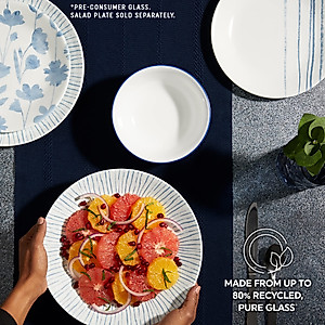 Corelle 18-Piece Dinnerware Set, Service for 6, Lightweight Round Plates and Bowls Set, Vitrelle Triple Layer Glass, Chip Resistant, Microwave and Dishwasher Safe, Nautical Stripes