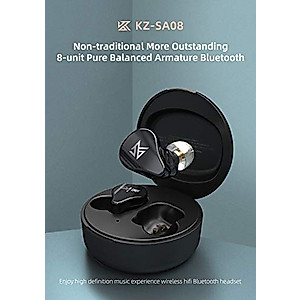 KZ SA08 TWS True Wireless Bluetooth 5.0 Earbuds with Mic, 8BA HiFi Stereo in Ear Earphones, Physical Passive Noise Reduction Hedsets Headphones for Call Phone/Game/Music (Black)