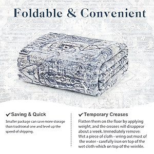 StangH 2x3 Rug Washable Entryway Rug Blue Medallion Distressed Indoor Small Area Rug Soft Faux Wool Non-Slip Bathroom Mat Low Pile for Laundry Door Dressing Kitchen Sink