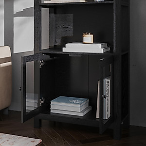EMMA + OLIVER Dassie Bookcase Storage Cabinet, 2 Glass Doors & 3 Storage Shelves, Wood Bookshelf Cabinet for Living Room, Bedroom, Home Office, 67.75" H, Black