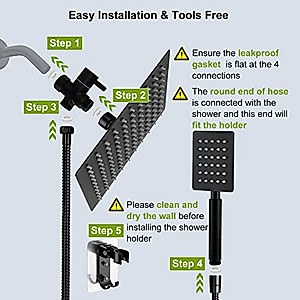 All Metal Rain Shower Head With Handheld Spray, 78" Extra Long Hose, High Pressure Rainfall Showerhead Combo With Holder(8" Square Matte Black)