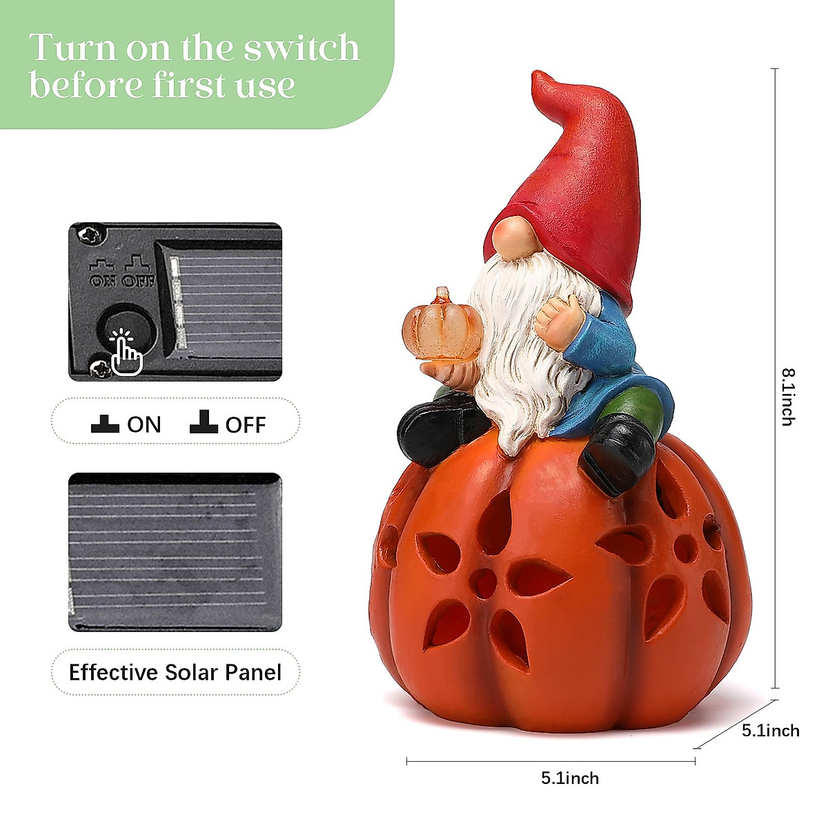 WONDHOME Solar Gnome Statues Spring Decor Pumpkin Gnomes with LED Lights Christams Gardening Gifts for Women Mom, Yard Art Sculpture for Patio Yard Lawn, Pumpkin Gnome