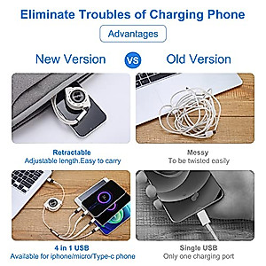 2 Pack 4 in 1 Multi USB Retractable Charger Cable,Fast Multiple Charging Cord Adapter with Dual Phone/USB-C/Micro-USB Port Adapter, Fast Charging Compatible with Cell Phones Tablets Universal Use