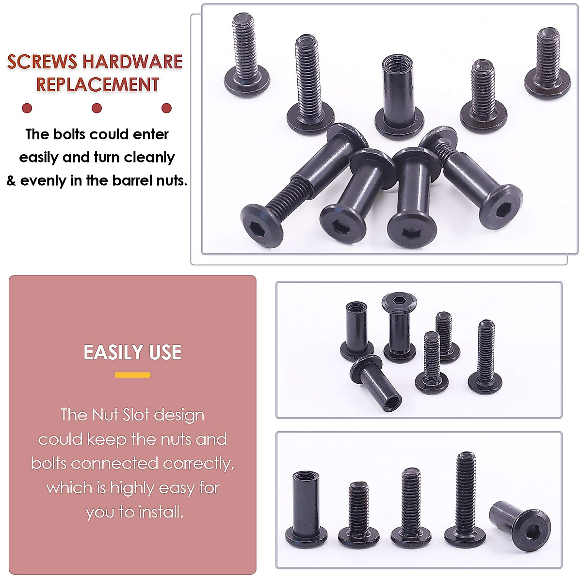 Hilitchi 120Pcs M6 Hex Drive Socket Cap Bolts Kit Countersunk Head Screws Bolts Dowel Barrel Nuts Crib Bolts Nuts Assortment Kit for Furniture Hardware Fitting (16/20/25/30/35mm)