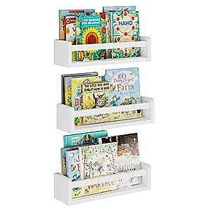 Wallniture Madrid Floating Shelves Wall Bookshelves, Wood White Bookshelf for Kids Books, Picture Frames, Nursery Wall Decor Set of 3
