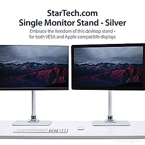 StarTech.com Single Monitor Stand - Adjustable - Supports Monitors 12'' to 34" (30.9lb/14kg) - Premium - Single Screen VESA Monitor Mount Stand - Silver , TAA (ARMPIVSTND)