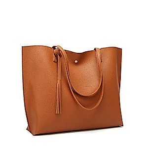 KLGDA Women's Soft Leather Tote Shoulder Bag from, Large Capacity Shopping Backpacks Tassel Handbag Brown