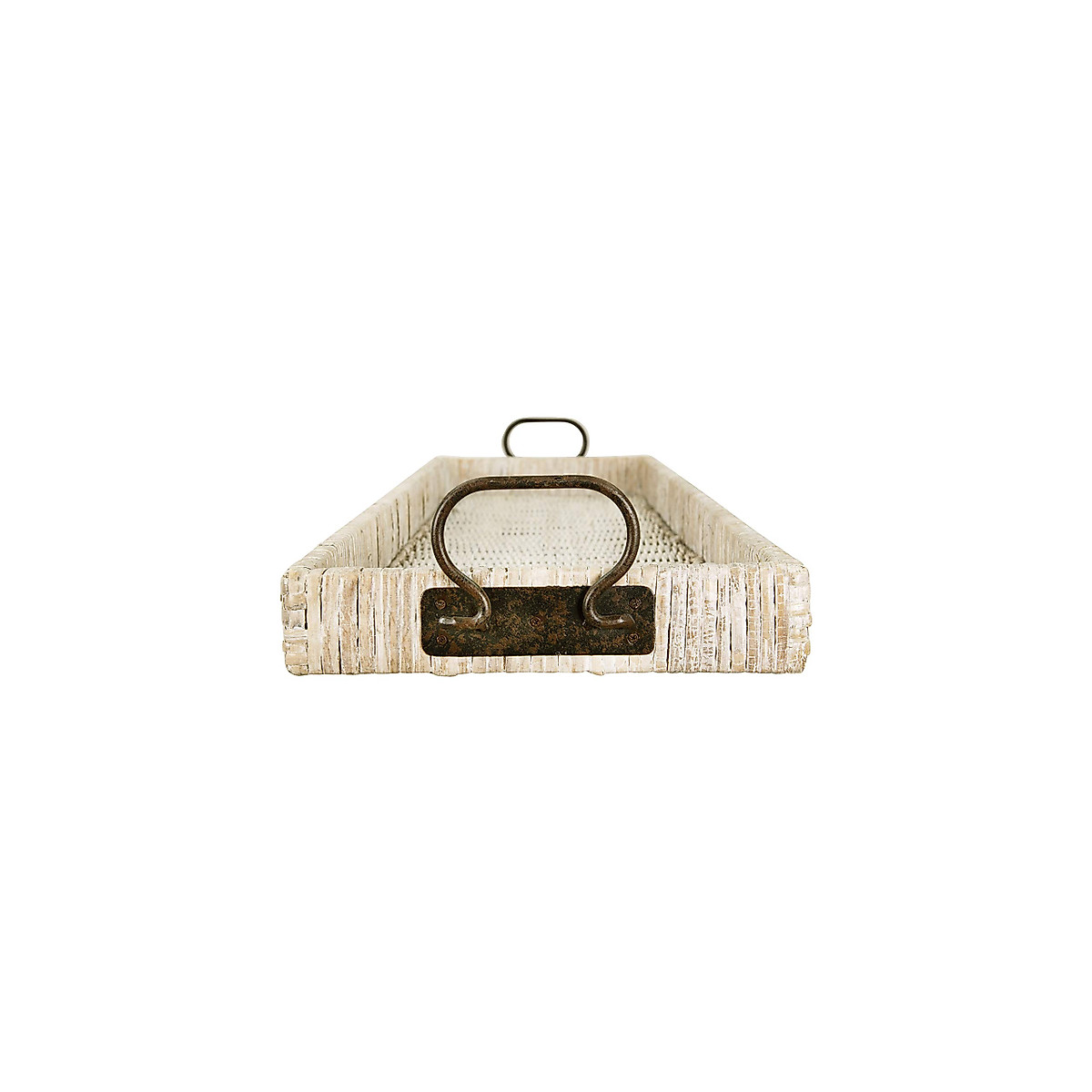 Creative Co-Op Oversize Decorative Rattan Tray with Metal Handles, Tan, Whitewashed