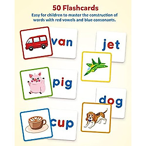 Coogam Wooden Short Vowel Spelling Games, Learn to Spell CVC Sight Words Educational Flashcards Fine Motor Montessori Alphabet Toy Gift for Kids 3 4 5 Years Old