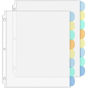 KTRIO 8 Tab Binder Dividers with Pockets for 3 Ring Binder, Insertable Index Page Divider Multicolor Tabs, Clear Plastic Sheet Protectors Paper Organizer, 2 Sets