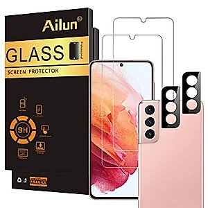 Ailun Glass Screen Protector for Galaxy S21 5G [6.2 inch] 2Pack + 2Pack Camera Lens Tempered Glass Fingerprint Unlock Compatible 0.33mm Clear Anti-Scratch Case Friendly [Not for Galaxy S21 Plus]