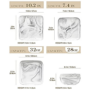 MALACASA Plates and Bowls Sets, 16 Piece Porcelain Square Dinnerware Sets for 4, Marble Dish Set with Dinner Plates, Dessert Plates, Soup Plates and Bowls, Modern Dishes Dinnerware Set, Series IVY