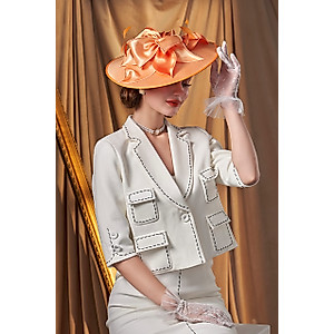 BABEYOND Derby Hats for Women - Fascinators Tea Party Hats Headband Wide Brim Fascinator Wedding Cocktail Flower Feathers Orange