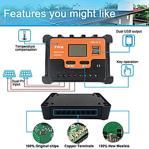 SOGTICPS 20amp PWM Solar Charge Controller 12V 24V Auto LCD Display Battery Intelligent Regulator for Lead-Acid,Lithium