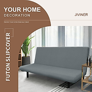JIVINER Super Stretch Futon Cover Jacquard Soft Futon Sofa Cover Full Size Futon Slipcovers Washable Armless Sofa Bed Furniture Protector Couch Cover with Elastic Bottom (Futon, Light Gray)