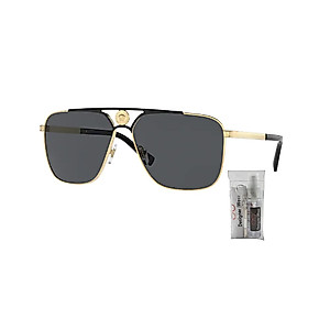 Versace VE2238 143687 61MM Gold/Matte Black/Dark Grey Rectangular Sunglasses for Men + BUNDLE With Designer iWear Eyewear Kit