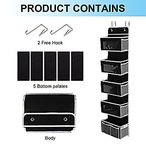 WONZON Over the Door Bag Organizer Hanging Closet Transparent Window Storage Pockets with Mental Hooks 2 Pack Multifunctional Storage (Black)