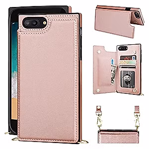 Bocasal Crossbody Wallet Case for iPhone 7 Plus/8 Plus Credit Card Holder PU Leather Kickstand Shockproof Detachable Cross Body Strap Lanyard Magnetic Closure 5.5 inch(Rose Gold)