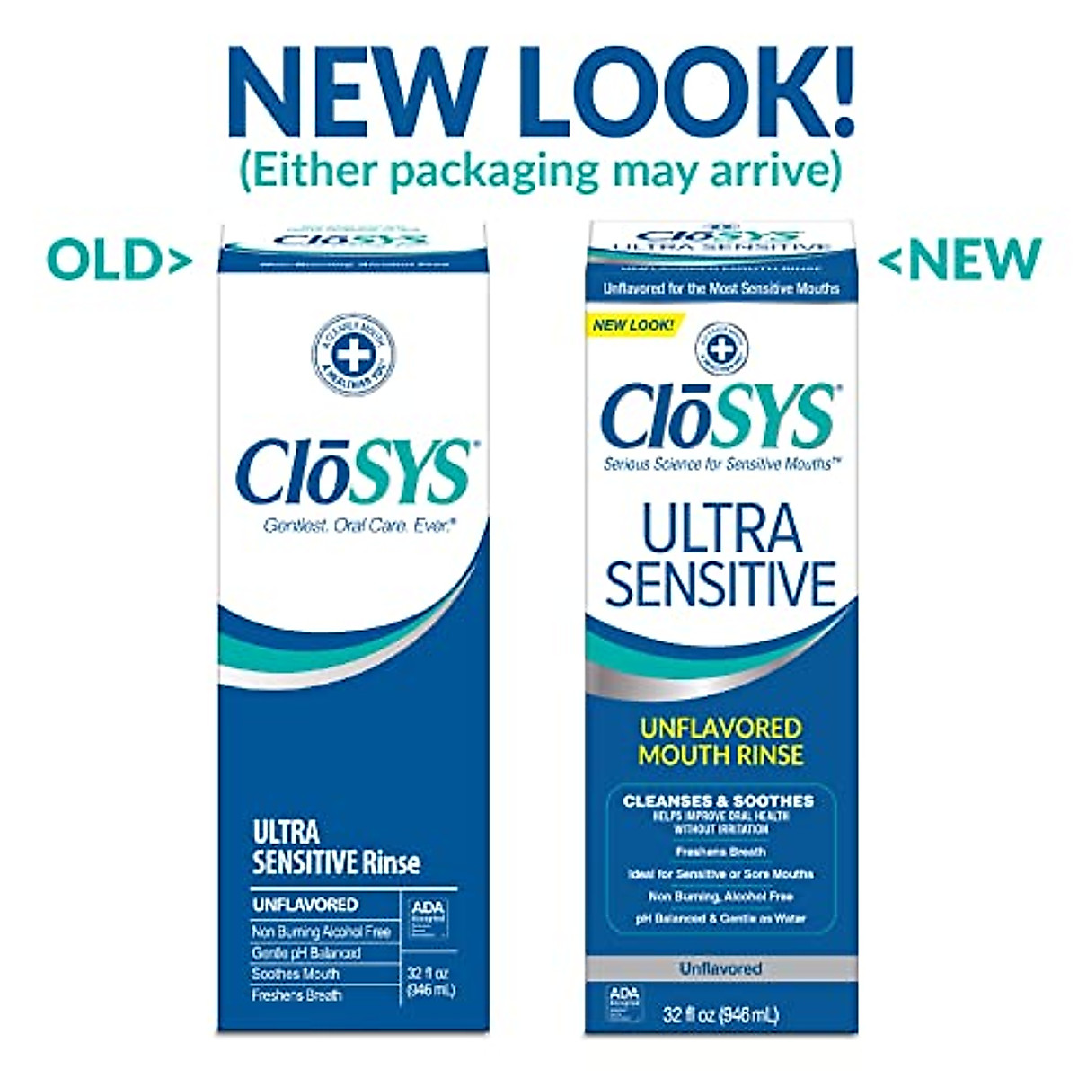 CloSYS Ultra Sensitive Mouthwash, 32 Ounce (Pack of 2), Unflavored (Optional Flavor Dropper Included), Alcohol Free, Dye Free, pH Balanced, Helps Soothe Entire Mouth