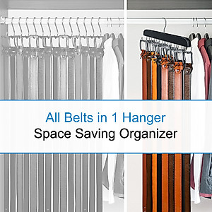 Resovo Belt Hanger for Closet Max 42 Belts, Sturdy Wood Belt Rack Closet Accessories with 14 Hooks Belt Organizer for Closet Organizers and Storage -Black 1 Pack
