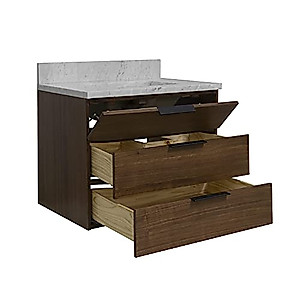 Kitchen Bath Collection Oslo 30-inch Floating Bathroom Vanity (Carrara/Walnut): Includes Walnut Cabinet with Authentic Italian Carrara Marble Countertop and White Ceramic Sink