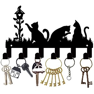 CREATCABIN Black Cats Key Holder for Wall Key Hanger Metal Key Organizer Coat Rack with 10 Hooks Key Hanging Holder Iron Wall Mount Hooks Wall Decorative for Entry Hallway Front Door 10.6x6.3Inch