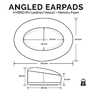 BRAINWAVZ Angled Memory Foam Earpad - Suitable for Large Over The Ear Headphones - AKG, HifiMan, ATH, Philips, Fostex (Hybrid)