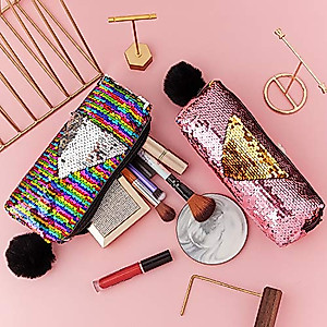 3 Pieces Sequin Cosmetic Bag Mermaid Spiral Reversible Sequin Student Pencil Case for Girls Double Color Zipper Make Up Bag (Classic Pattern)