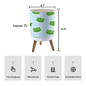Small Trash Can with Lid Seamless with Cute Frogs for Kids Stock 7 Liter Round Garbage Can Elasticity Press Cover Lid Wastebasket for Kitchen Bathroom Office 1.8 Gallon