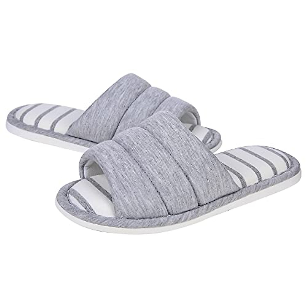 Shevalues Women's Soft Indoor Slippers Open Toe Memory Foam Cotton House Slippers, Light Grey 260