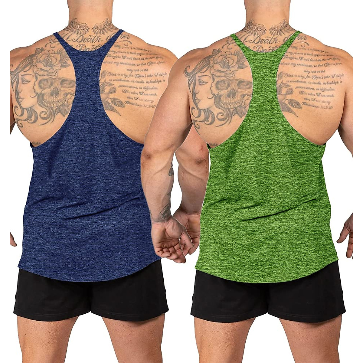 Aitrepeo Stringer Bodybuilding Tank Tops Low Cut Off Gym Workout Training Stretch Polyester Quick Dry T Shirts/Green/Blue/S