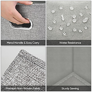 BALEINE Premium Foldable Cube Storage Bins, Collapsible Linen Fabric Cube Organizer with Aluminum Handles, 10.5" x 10.5" x11" Heavy Duty Cube Baskets, Winter Gray 4 Pack