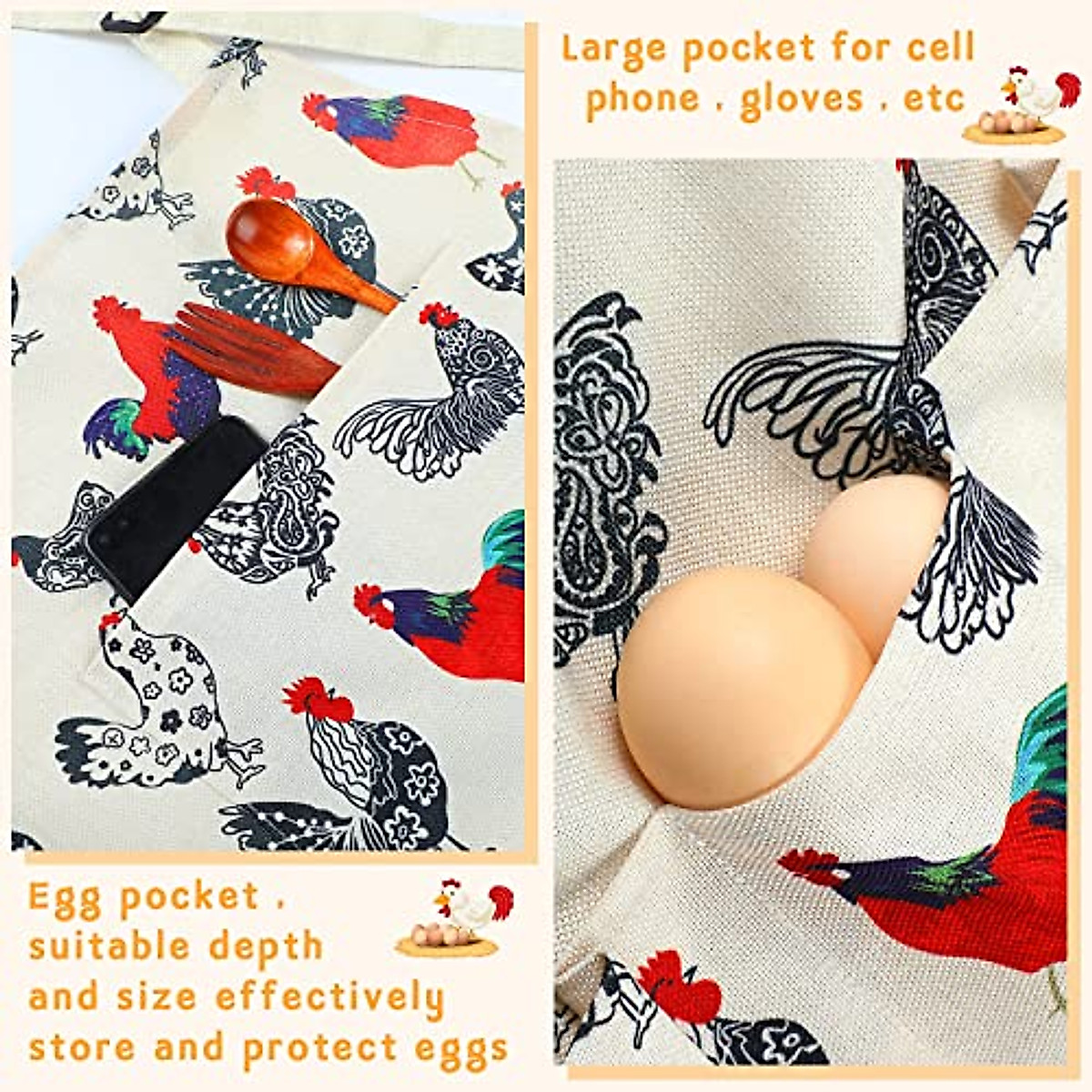 2 Pcs Egg Apron for Fresh Eggs Hen Duck Goose Eggs Holder Aprons Adjustable Gathering Apron with Pockets for Home Kitchen (Classic)