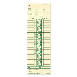 TOPS Time Cards, Weekly, 1-Sided, Numbered Days, 3-1/2" x 10-1/2", Manila, Green Print, 500-Count (1255)