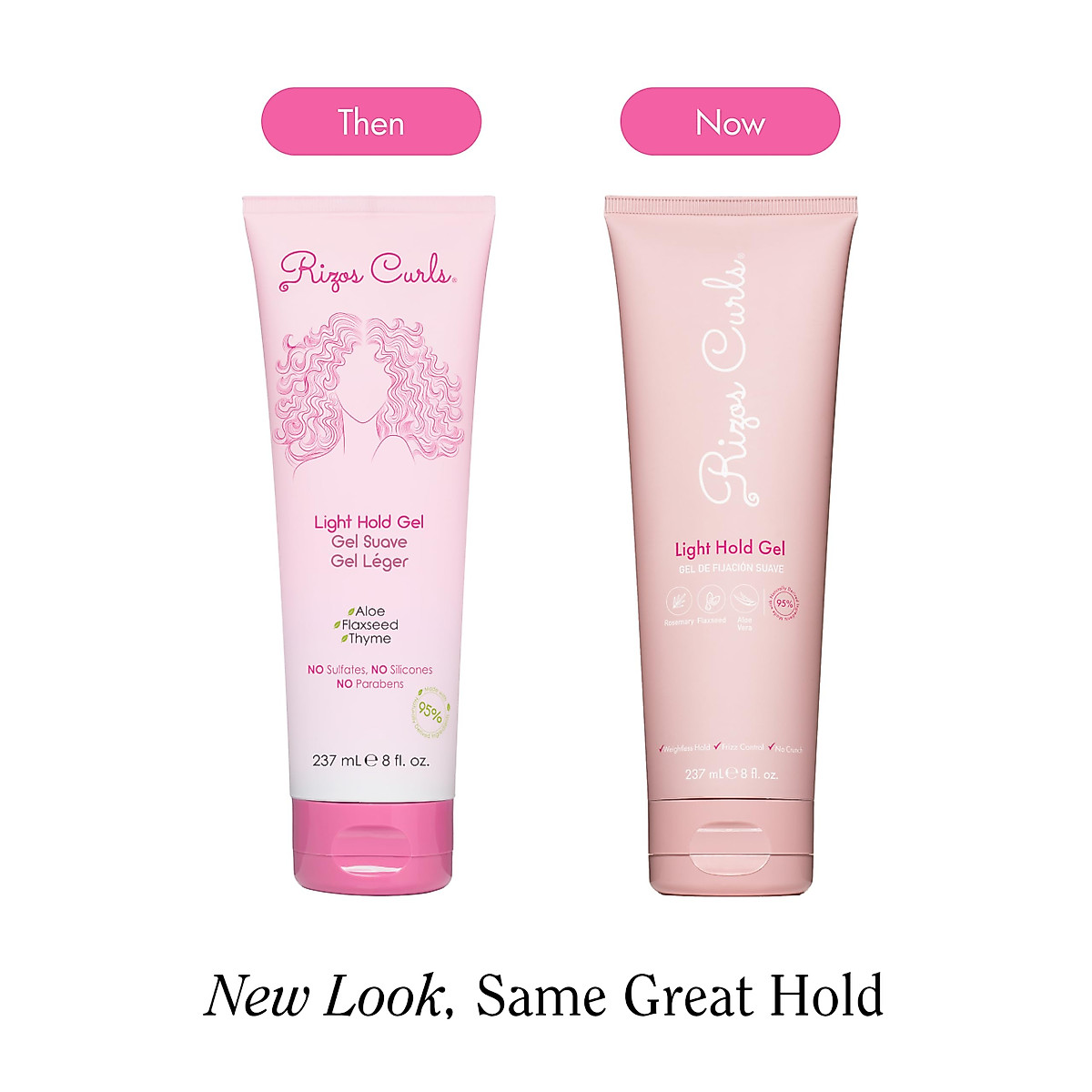 Rizos Curls Light Hold Gel, Defines with Flexible Hold, Flake-Free and Frizz-Free Voluminous Curls, Moisturize with Aloe Vera & Flaxseed, For All Curl Patterns 2a - 4c, 8 oz (Package May Vary)